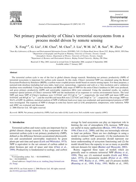 Pdf Net Primary Productivity Of Chinas Terrestrial Ecosystems From A