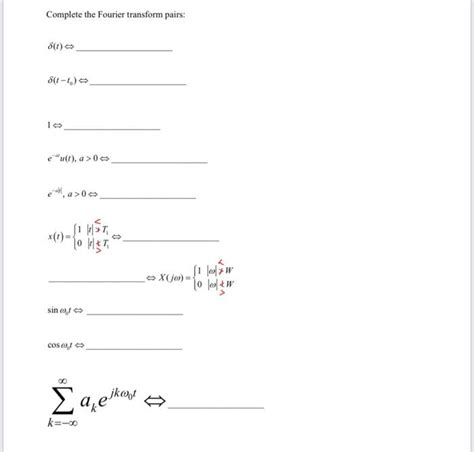 Solved Complete The Fourier Transform Pairs T Tt Chegg