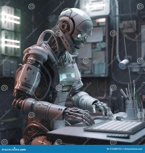 robot scientist at work ai generative stock illustration