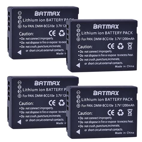 Batmax 4pc 1200mAh DMW BCG10 BCG10E Batteries For Panasonic DMW BCG10