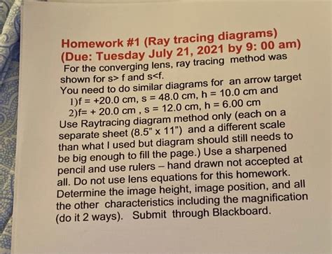 Solved Homework Ray Tracing Diagrams Due Tuesday July Chegg