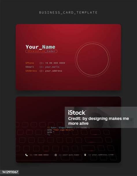 프로그래머 Id 디자인을위한 코딩 텍스트 개념이있는 빨간색 Id 카드 또는 명함 템플릿 이름표에 대한 스톡 벡터 아트 및 기타