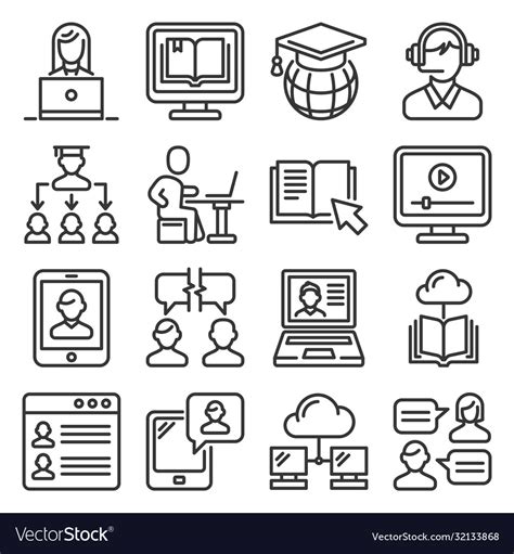 Online Education Icons Set Line Style Royalty Free Vector