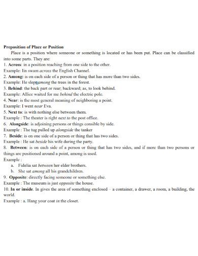 110 Preposition Examples