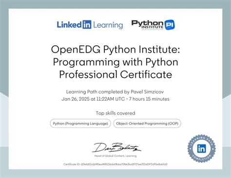 pavel simzicov on linkedin certificate of completion