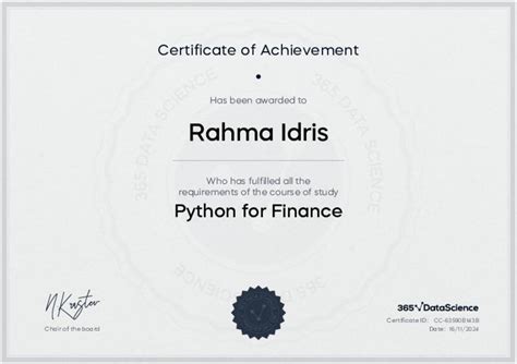 Rahma Idris On Linkedin Certificate Of Achievement Python For Finance