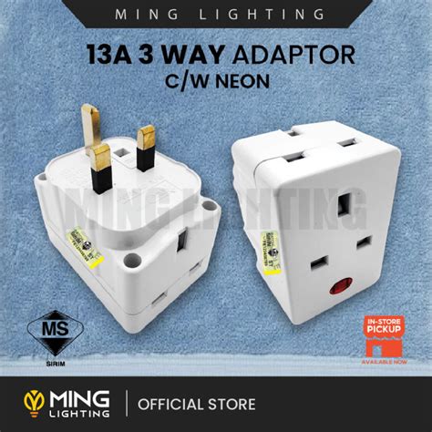 3 Way Universal Multi Adaptor Extension Led Neon Switch 13a Adapter Socket Soket Plug Charger Ac