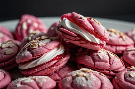 Raspberry Almond Meringue Cookies Premium Ai Generated Image