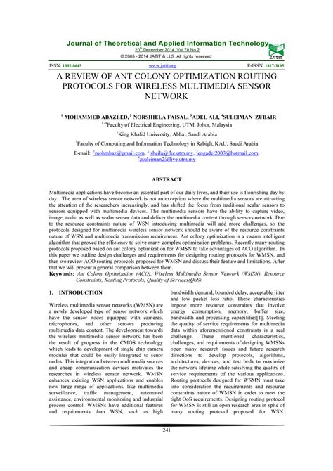 Pdf A Review Of Ant Colony Optimization Routing Protocols For