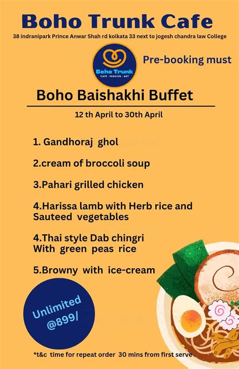 Menu Of Boho Trunk Cafe Prince Anwar Shah Road Kolkata
