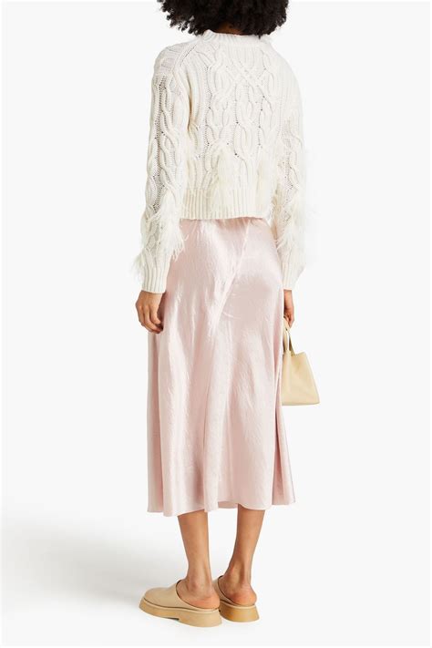 VINCE Feather Embellished Cable Knit Wool And Cashmere Blend