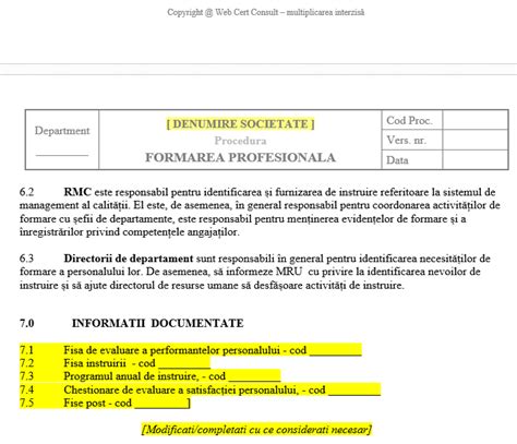Modele Proceduri Iso 9001 2015 Proceduri Operationale Si De Sistem