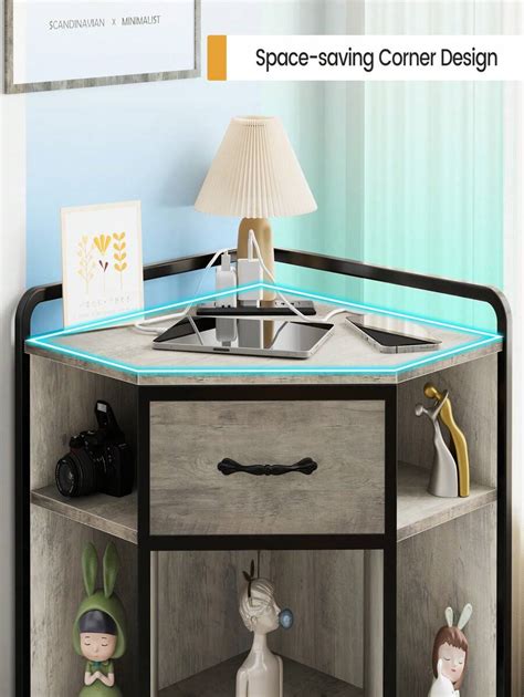 Corner Cabinet With Drawer Wooden Corner Cube Storage With Usb Ports