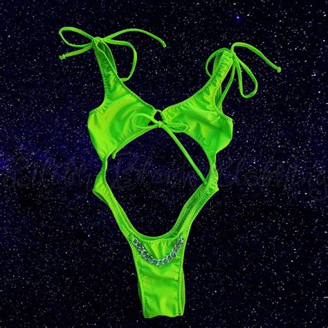 Neon Green Thong Monokini Exotic Dancewear Stripper Clothing Etsy