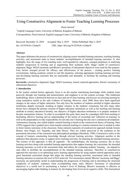 Pdf Using Constructive Alignment To Foster Teaching Learning Processes