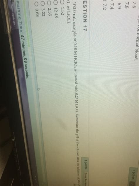 Solved 100 0 Ml Sample Of 0 18 M Hcio 4 Is Titrated 0 27 M