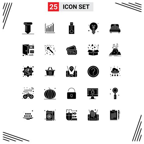 User Interface Pack Of 25 Basic Solid Glyphs Of Bed Education Statistics Idea Usb Editable
