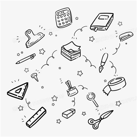 手绘学习用品线稿底纹PNG图片素材下载 底纹PNG 熊猫办公
