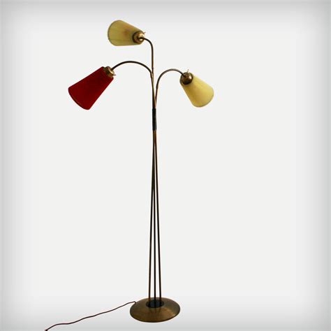 Three Arm Brass Floor Lamp Good Old Vintage • Design Furniture From