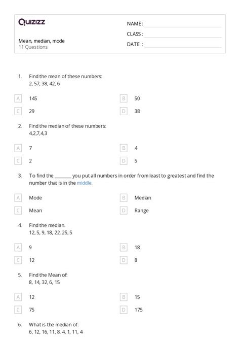 50 Mean Median And Mode Worksheets For 3rd Grade On Quizizz Free Printable