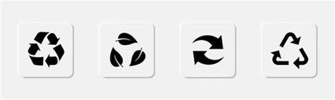 リサイクルアイコンセット リサイクル矢印を黒に リサイクル葉アイコン 再利用シンボル エコサイン エコ三角 Premiumベクトル素材