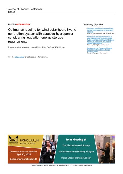 Pdf Optimal Scheduling For Wind Solar Hydro Hybrid Generation System With Cascade Hydropower