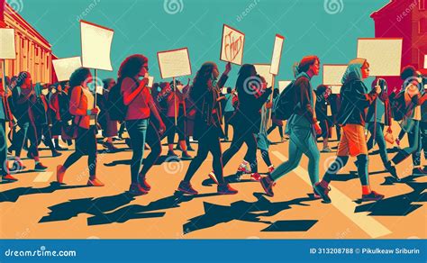 Womens Rights Activism Depict Women Participating In A Protest Or March
