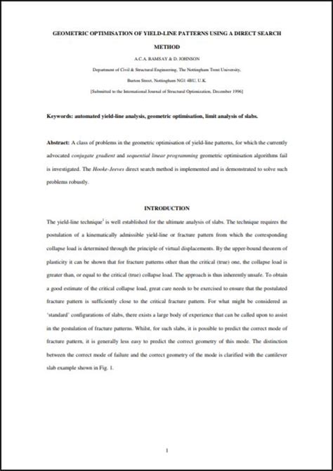 Geometric Optimisation Of Yield Line Patterns Using A Direct Search Method