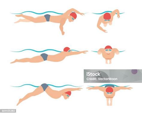벡터 일러스트 레이 션 수영장 스포츠 운동 스타일 구성표 다른 수영 남자와 여자 수영의 남자에 대한 스톡 벡터 아트 및 기타