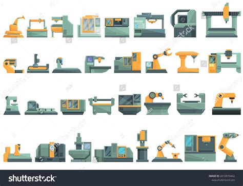 Cnc Machine Icons Set Cartoon Vector Stock Vector Royalty Free 2010970442 Shutterstock