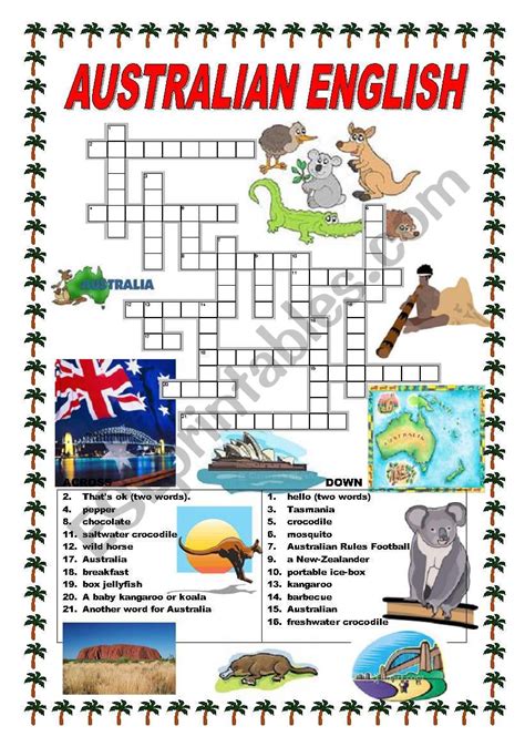 Australian English Crossword ESL Worksheet By Ildibildi