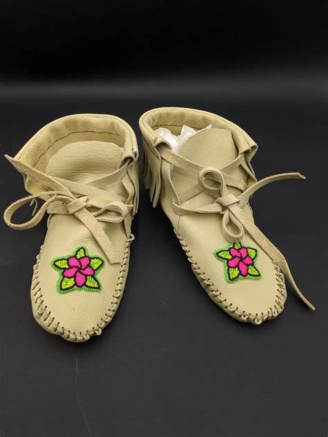 Beaded Leather Moccasins Ojibweanishinaabe Made Free Shipping Etsy