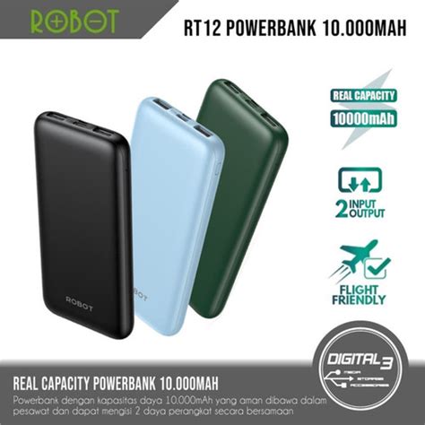 Robot RT12 Powerbank 10000mAh Slim Dual Input Output Fast Charging Digital 3 Store
