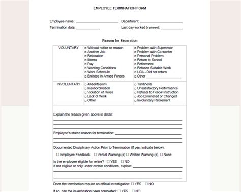 Employee Termination Form Human Resources Template Printable Termination Form Editable Template
