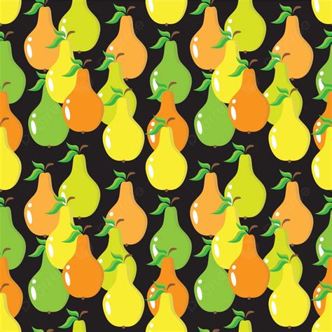 Pear Fruit Seamless Pattern On Black Background Vector Illustration