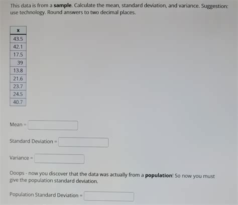 Solved This data is from a sample. Calculate the mean, | Chegg.com