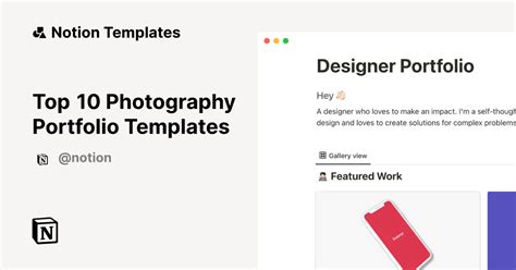 Top 10 Photography Portfolio Templates Notion Template Marketplace