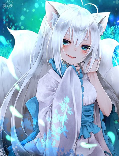 Illustration Long Hair Anime Anime Girls Animal Ears Tail Blue
