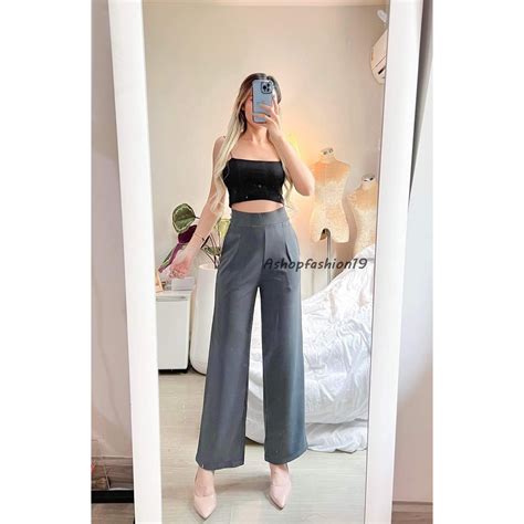 กางเกงเอวสูง ขากระบอก ผ้าวูลเวฟทรงสวย มี 5 สี Shopee Thailand