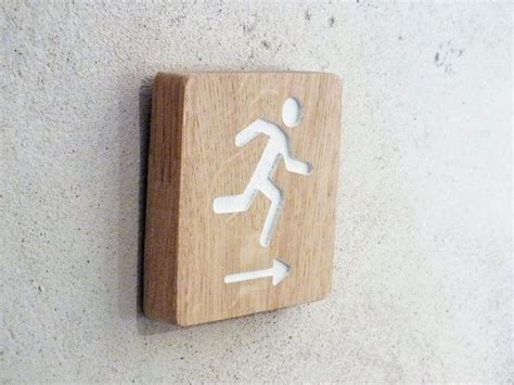 Wooden Emergency Exit Sign Wall Mounted Wood Emergency Exit Sign With Arrow Icon Sign Custom