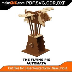 The Flying Pig Automata 3D Puzzle Laser Cut Scroll Saw CNC