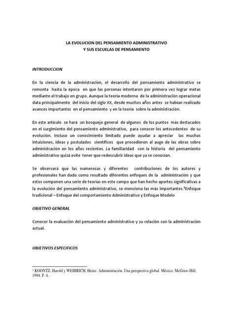 Evolucion Del Pensamiento Administrativo Y Sus Escuelas Pdf