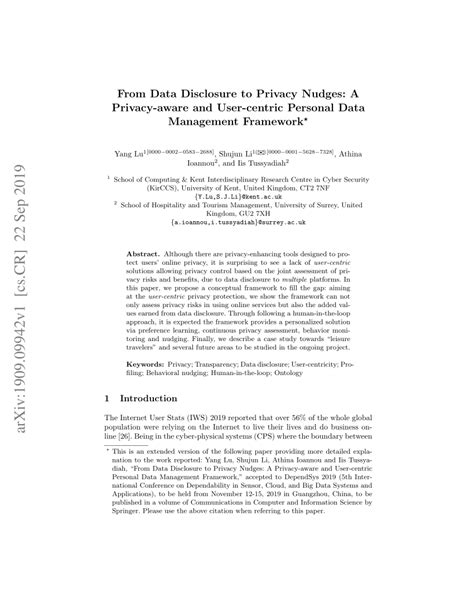 Pdf From Data Disclosure To Privacy Nudges A Privacy Aware And User Centric Personal Data