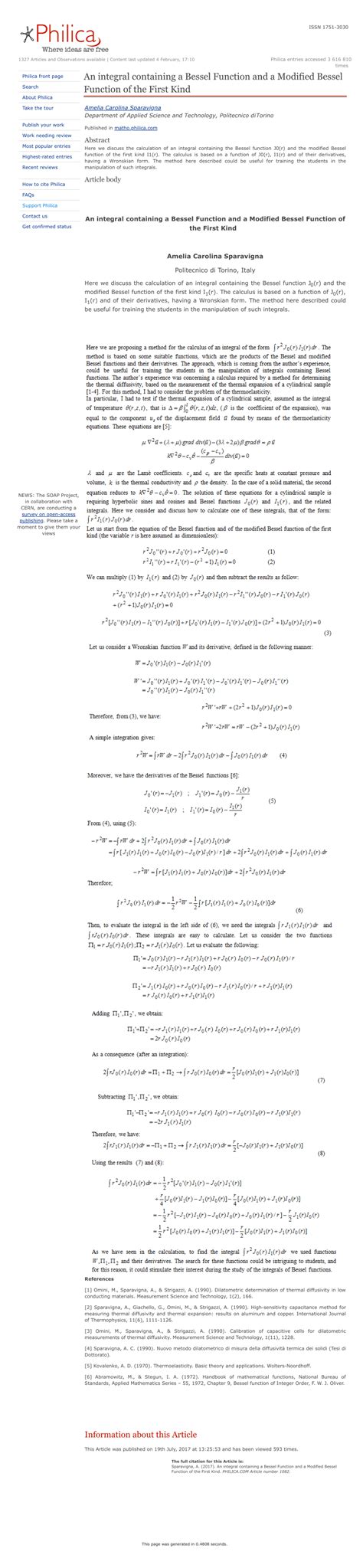 PDF An Integral Containing A Bessel Function And A Modified Bessel