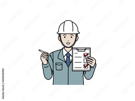 点検チェック サイン 確認 現場監督 電気工事士 建築士 作業着を着た男性 Векторный объект Stock Adobe Stock