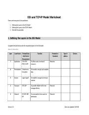 OSI And TCP IP Model Worksheet V3 1 Docx OSI And TCP IP Model Worksheet There Are Three Parts