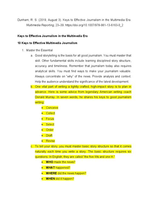 Keys To Mastering Multimedia Journalism In The Digital Age An Analysis Of Dunhams 10