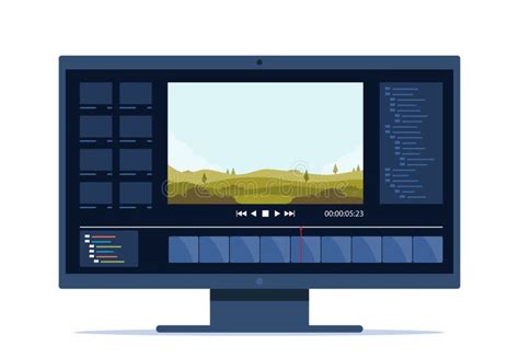 Video Editing On Desktop Computer Software To Edit Videos On Screen With Nature Landscape Scene