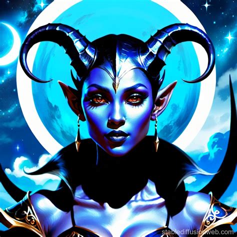 Grey Skinned Female Dark Elf With Horns Stable Diffusion Online