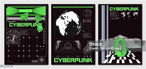 현대 추상 포스터 컬렉션 산성 스타일로 검은 색 배경에 강조 표시되어 있습니다 추상적인 무례한 포스터 또는 전단지 디자인 템플릿